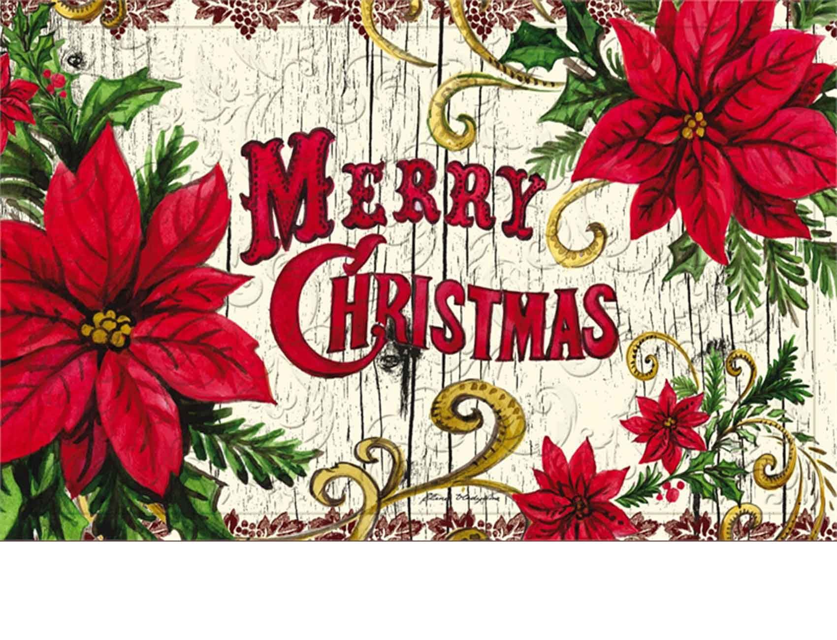 Trellis Embossed Poinsettia Merry Christmas Doormat 19 X 30